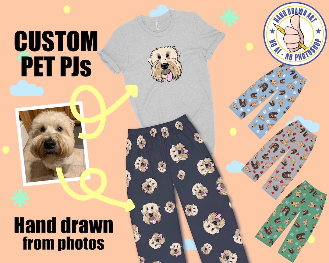 Personalized Dog Face Pajamas Hand Drawn Pet Portrait Custom Made Gift ...