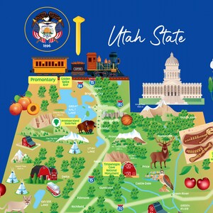 Cartoon Map of UTAH STATE - Etsy