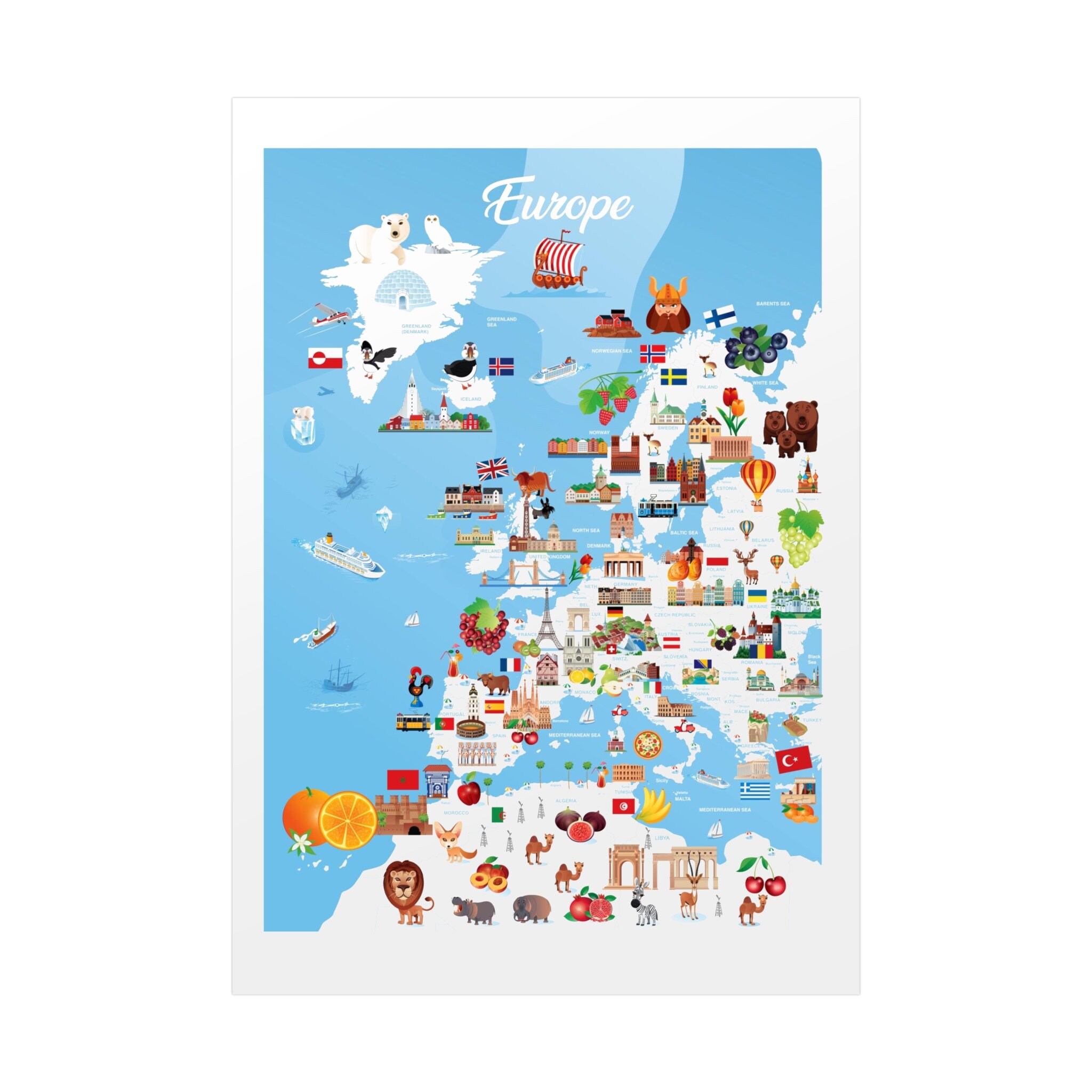 Europe Cartoon Map Rolled Posters. Europe Travel Map Rolled Posters ...
