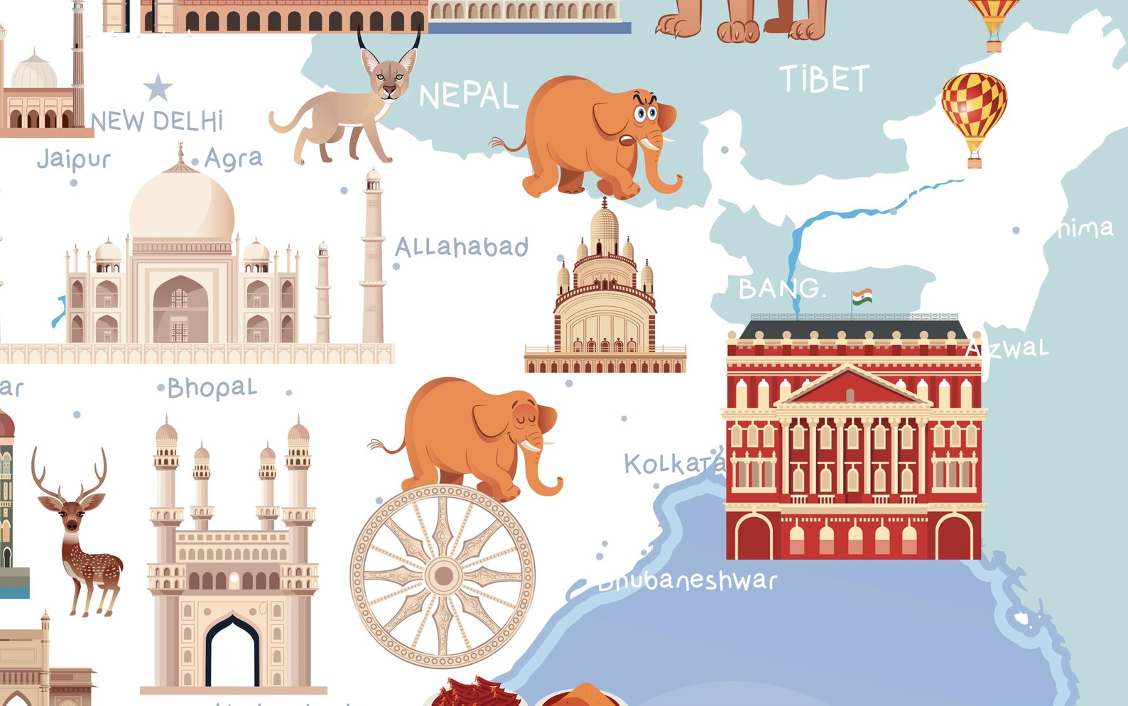 India Travel Map, Cartoon Map of India, Travel Map of India - Etsy