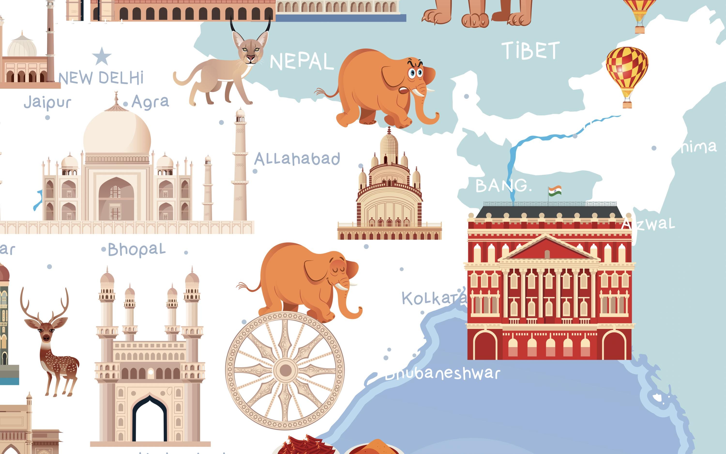 India Travel Map, Cartoon Map of India, Travel Map of India - Etsy