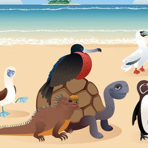 Galapagos Islands Animal Map Poster | Educational Wildlife Art (digital ...