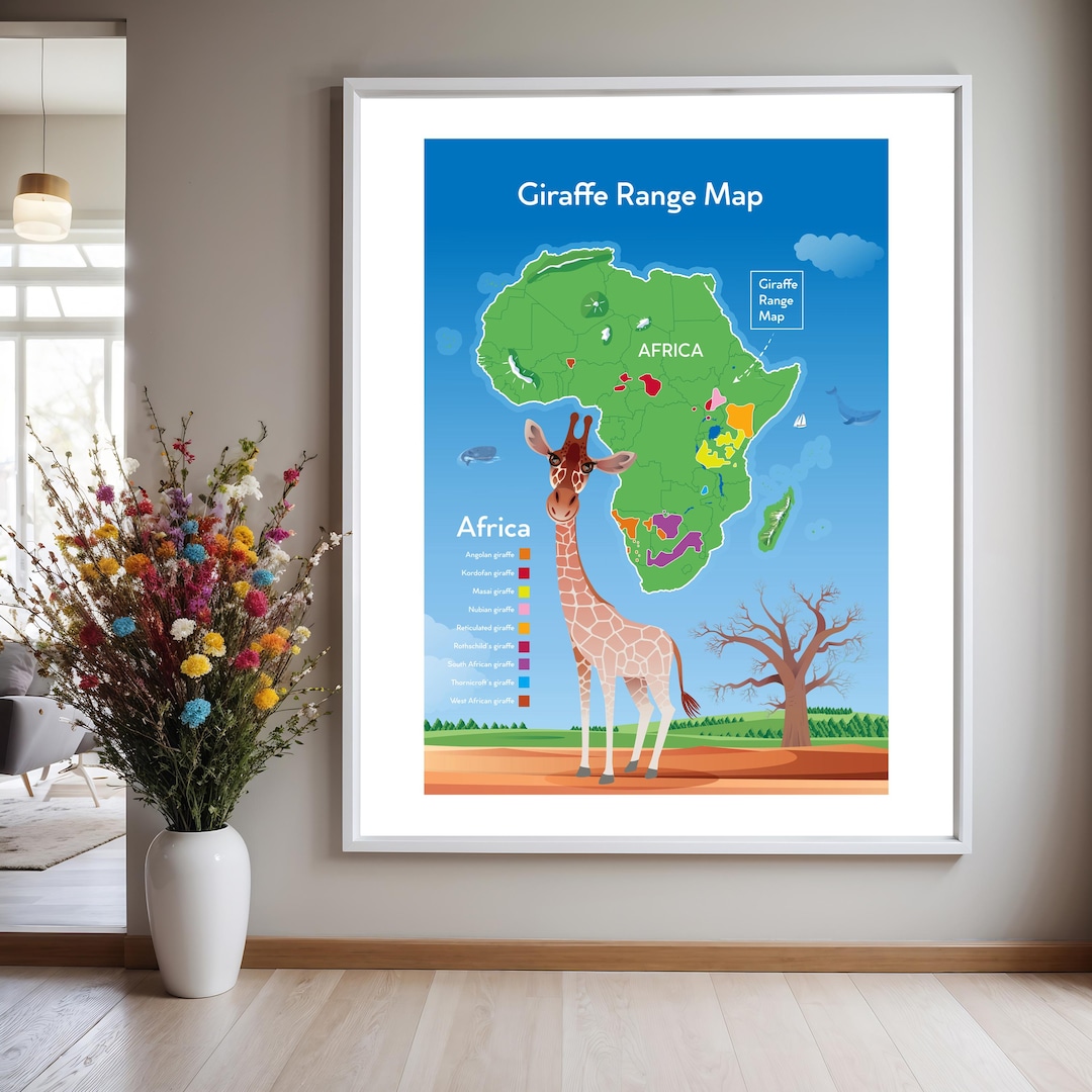 Giraffe Habitat Range Map: Educational Wildlife Poster (digital ...