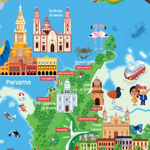 Map of Colombia Travel Map Poster - Etsy UK