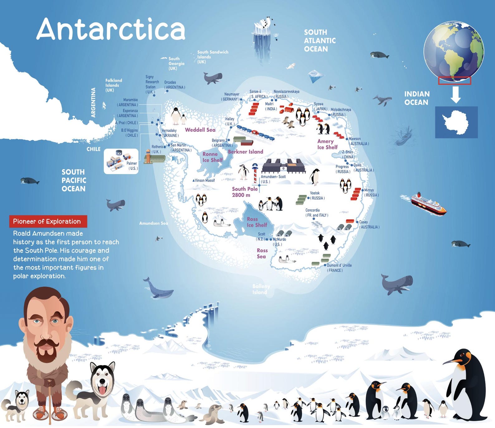 Antarctica Map, Stunning Antarctica Map Poster Featuring Roald Amundsen ...