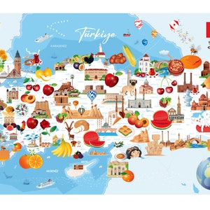 Turkey Culture Map Poster, Turkey Cartoon Map Poster. - Etsy