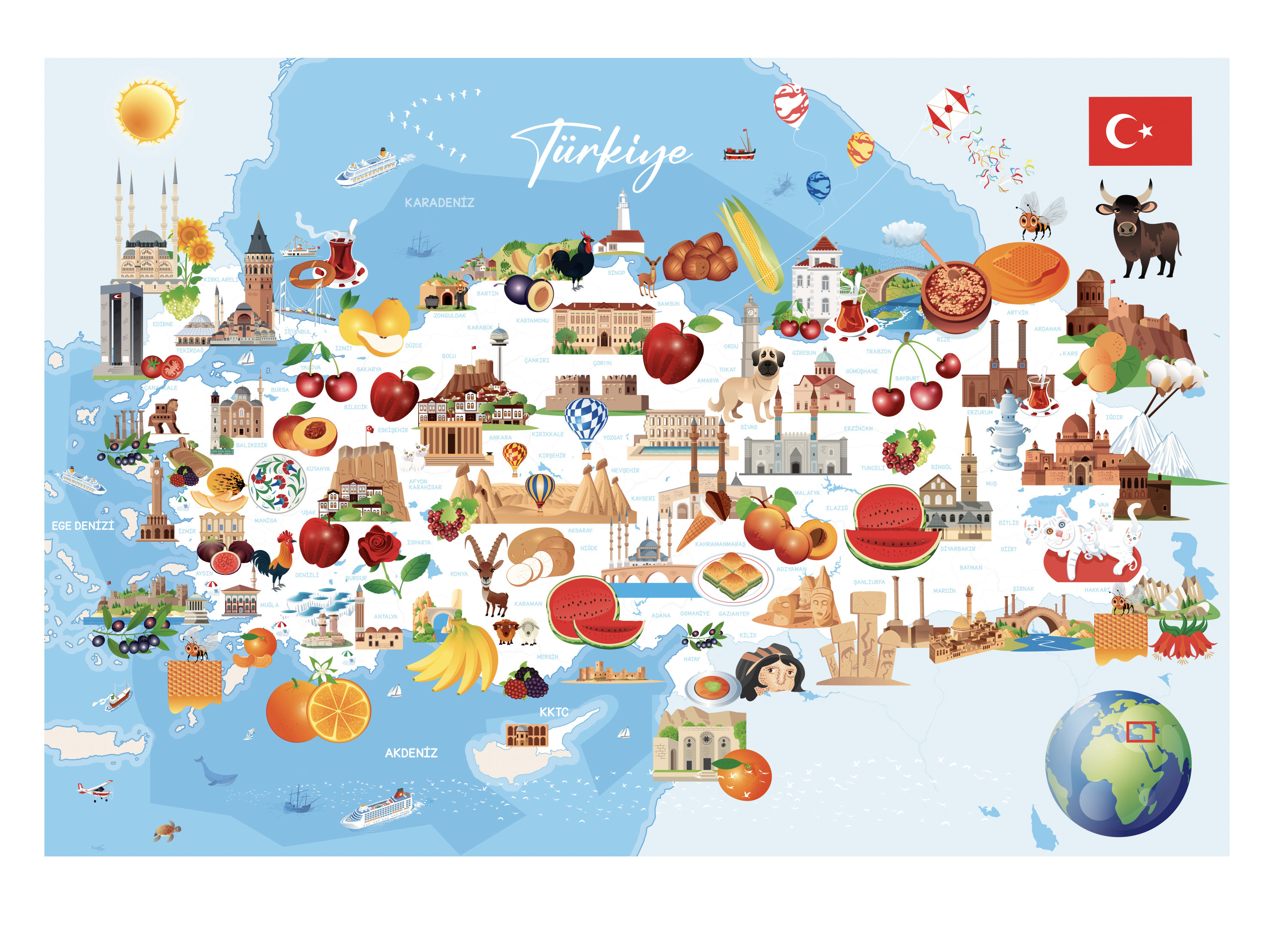 Turkey Culture Map Poster, Turkey Cartoon Map Poster. - Etsy