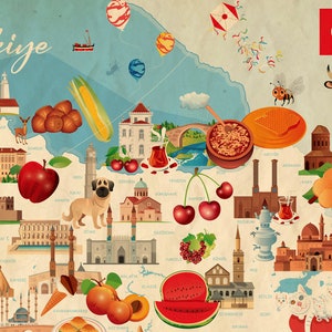 Turkey Culture Map Poster, Turkey Cartoon Map Poster. - Etsy