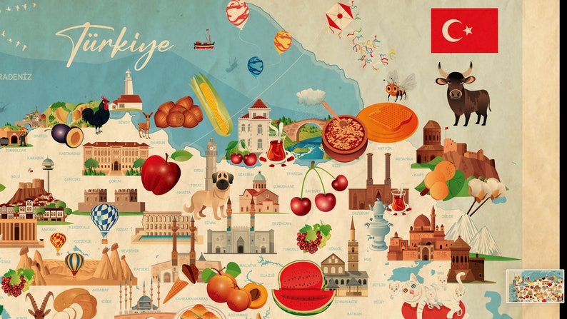 Turkey Culture Map Poster, Turkey Cartoon Map Poster. - Etsy