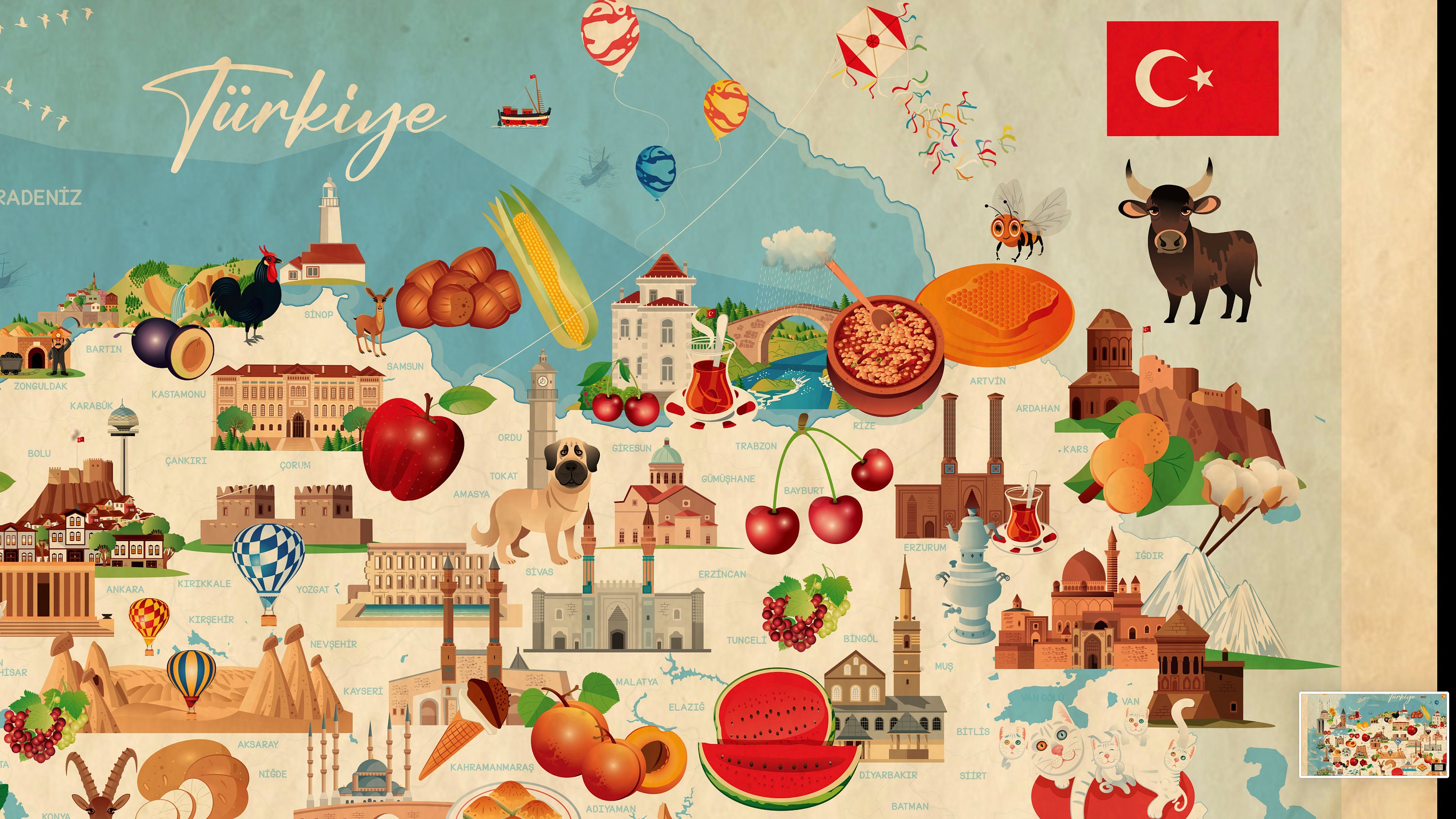 Turkey Culture Map Poster, Turkey Cartoon Map Poster. - Etsy
