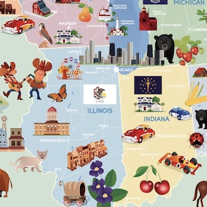 Cartoon Map of Great Lakes Maps - Etsy