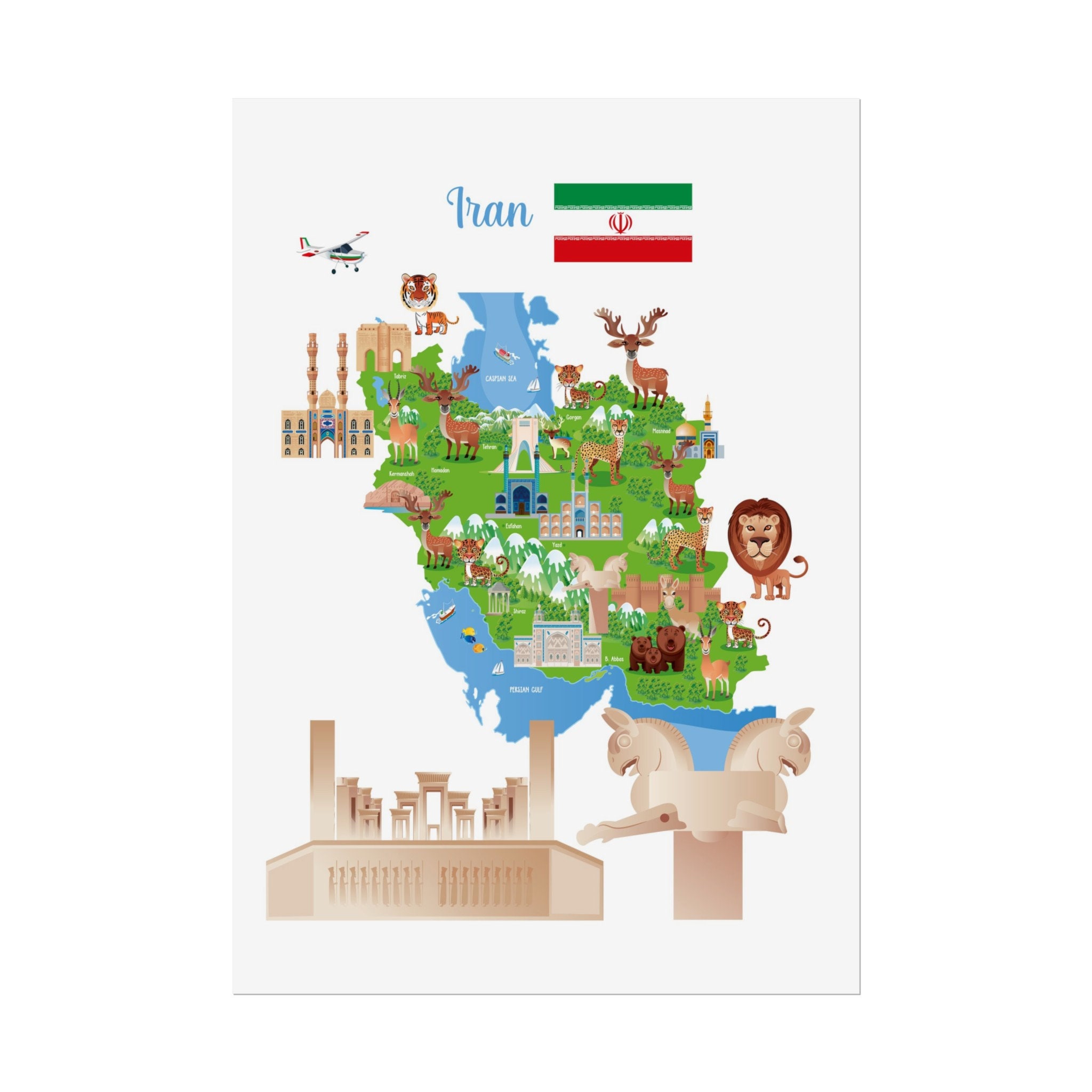 Iran Cultural Map, Iran Cartoon Map Rolled Posters, Iran Travel Map ...