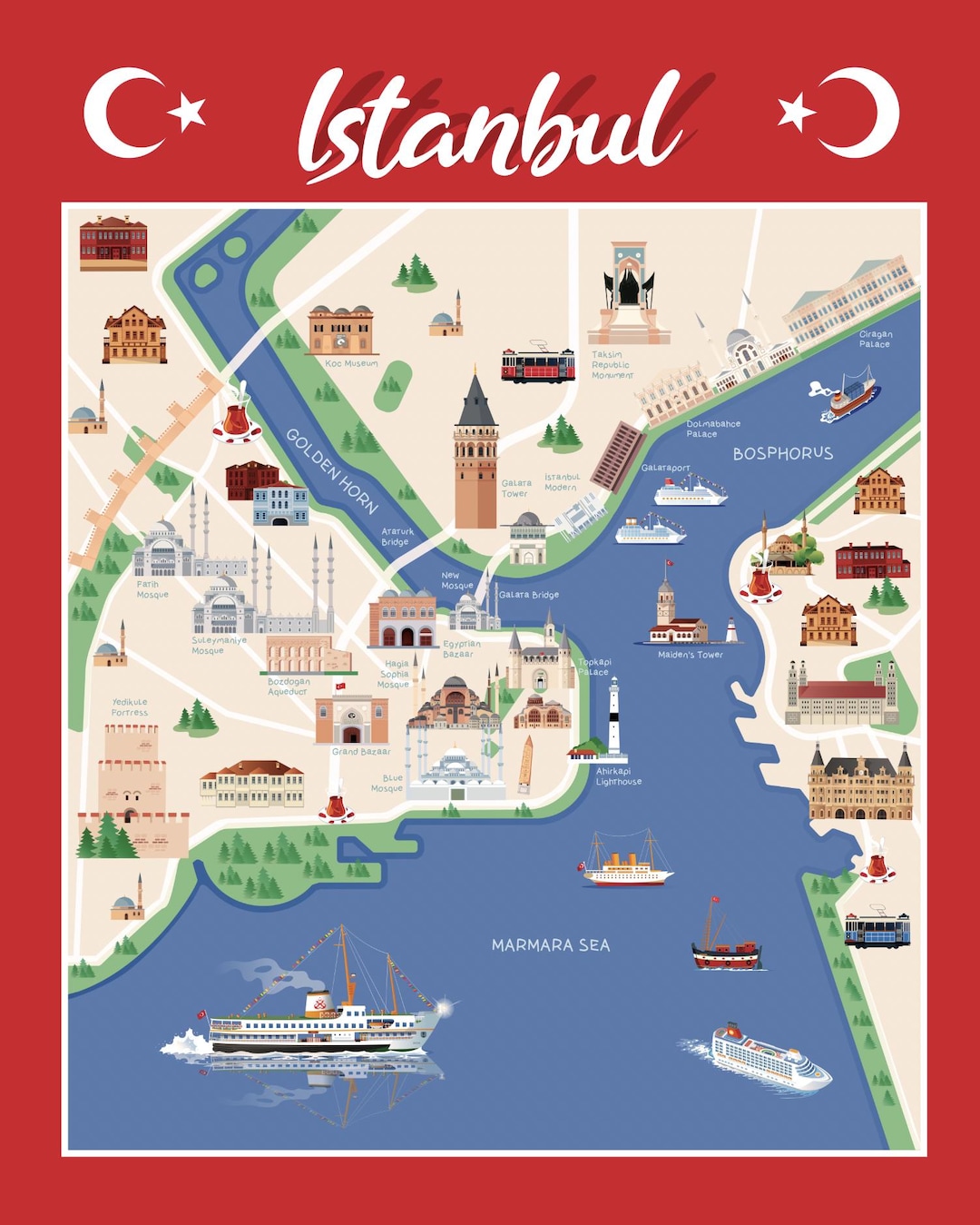 ISTANBUL MAP POSTER | Istanbul Culture Map | Digital Istanbul Map ...