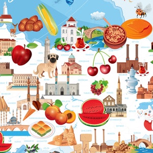 Turkey Culture Map Poster, Turkey Cartoon Map Poster. - Etsy