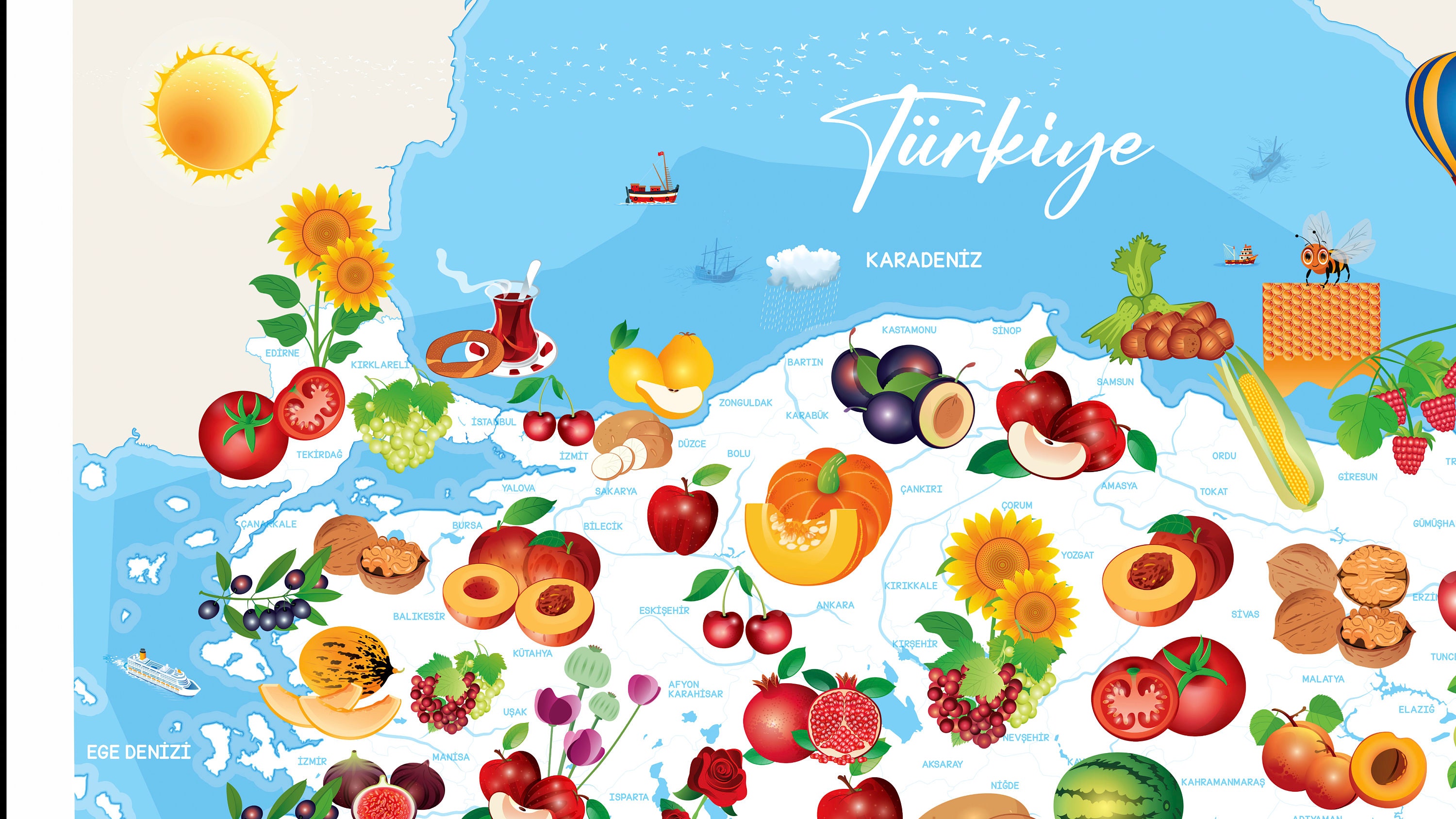 Türkiye Fruits Map - Etsy