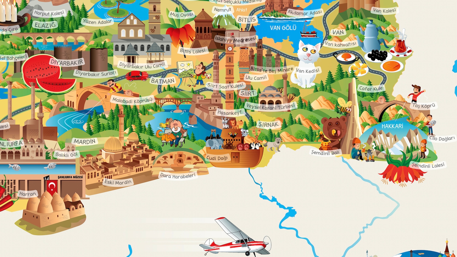 Turkey Cartoon Map Poster, Istanbul Cartoon Map Poster, Anatolia ...