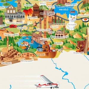 Turkey Cartoon Map Poster, Istanbul Cartoon Map Poster, Anatolia ...