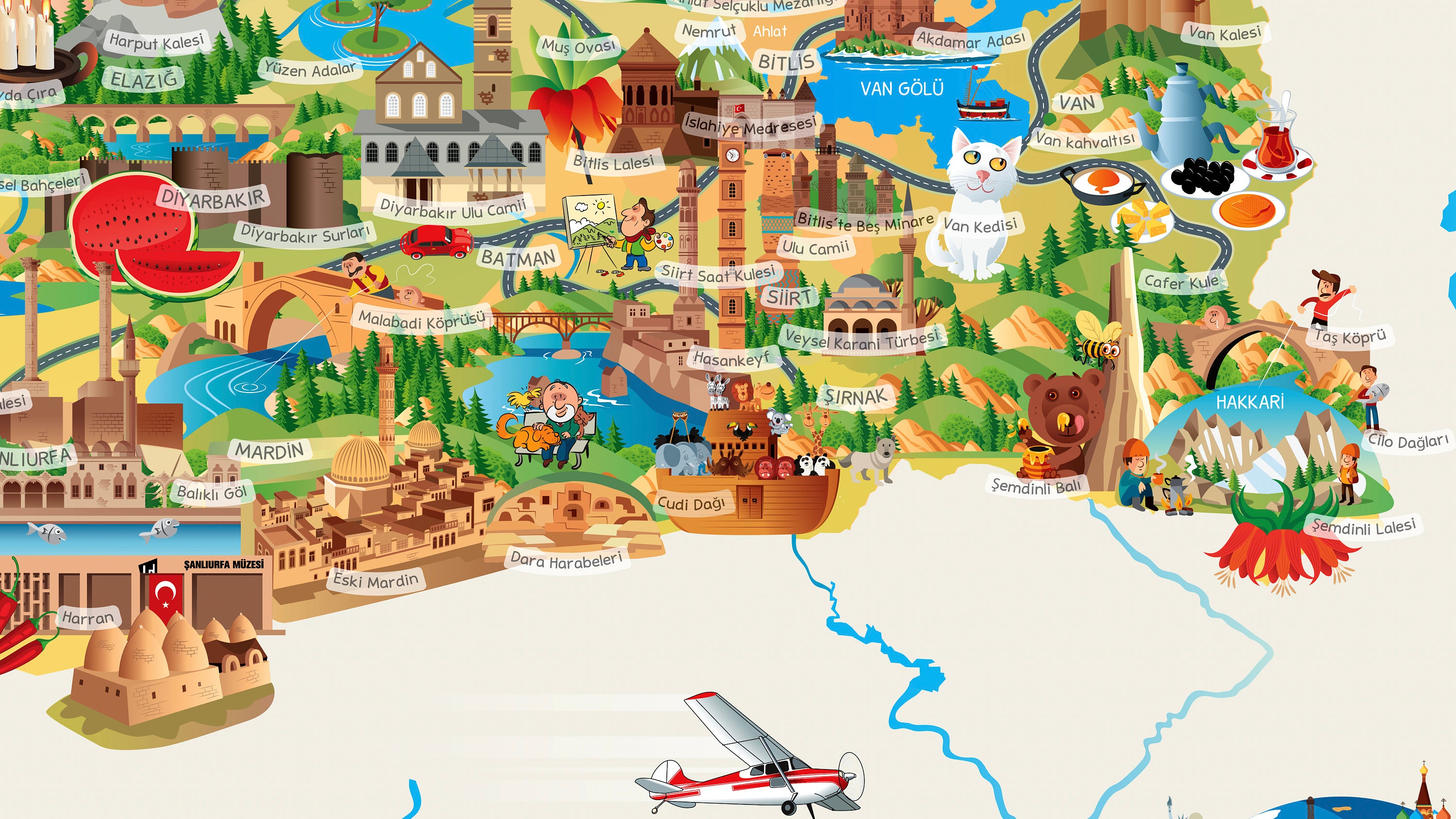 Turkey Cartoon Map Poster, Istanbul Cartoon Map Poster, Anatolia ...