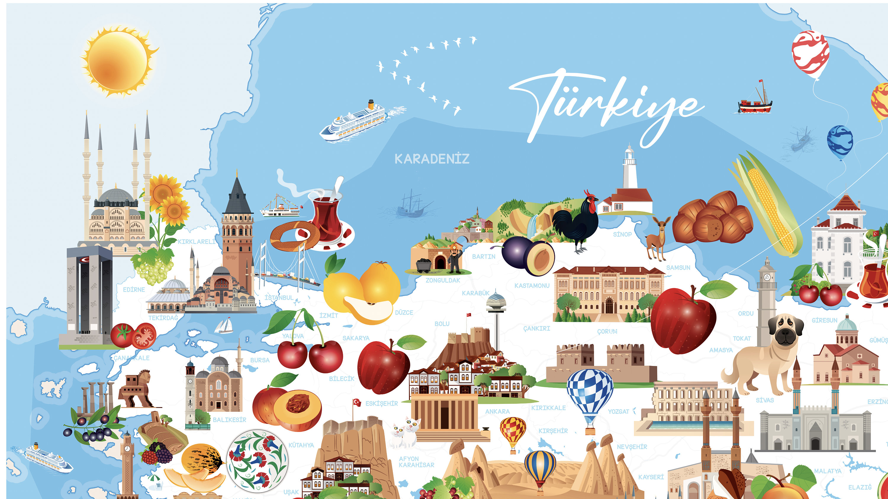 Turkey Culture Map Poster, Turkey Cartoon Map Poster. - Etsy
