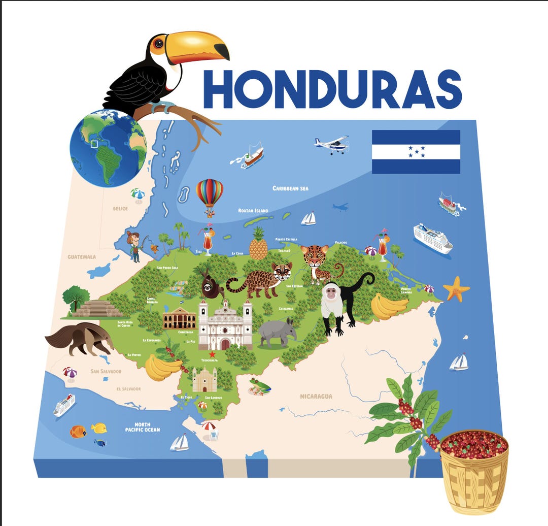 Honduras State Map | Illustrated Geography Art (digital Download) - Etsy