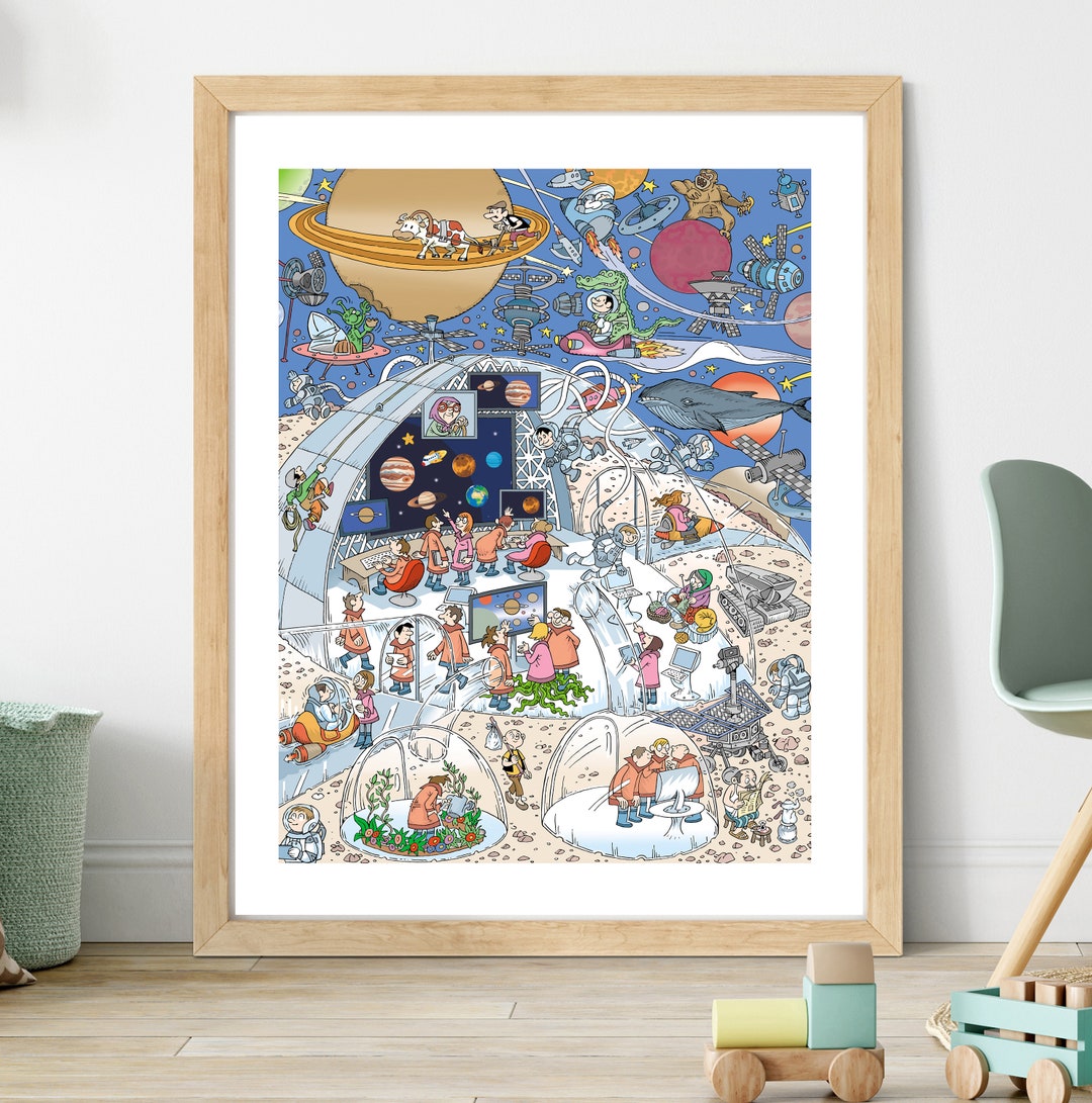Cartoon Poster for Kids - Fantastic Space and Scientific Research ...