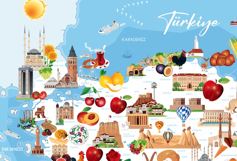 Turkey Cartoon Map Poster Jigsaw Puzzle, Istanbul Cartoon Map Poster ...