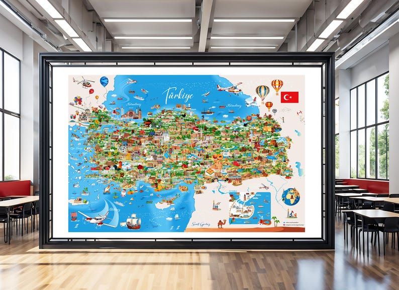 Turkey Cartoon Map Poster, Istanbul Cartoon Map Poster, Anatolia ...
