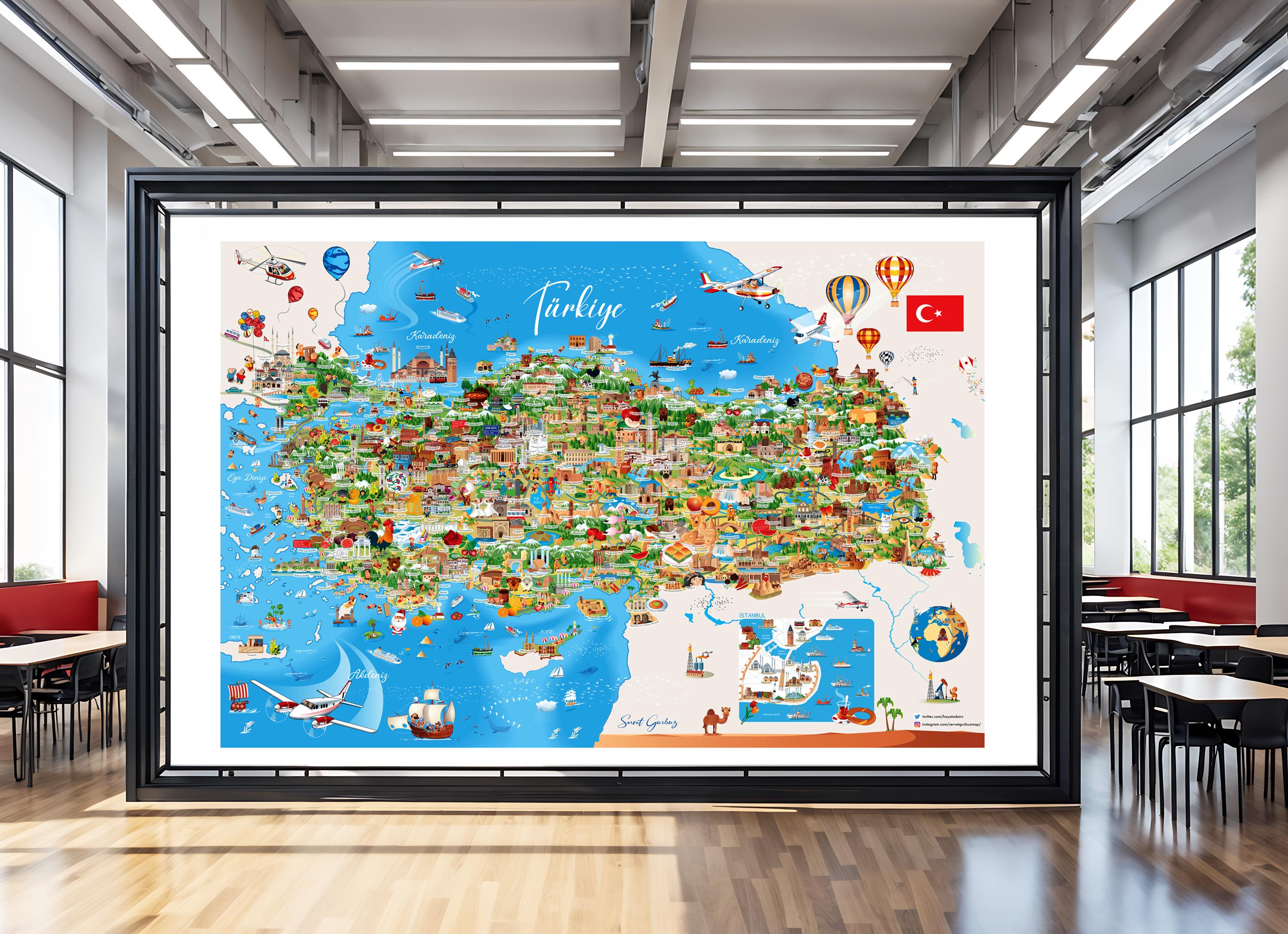 Turkey Cartoon Map Poster, Istanbul Cartoon Map Poster, Anatolia ...