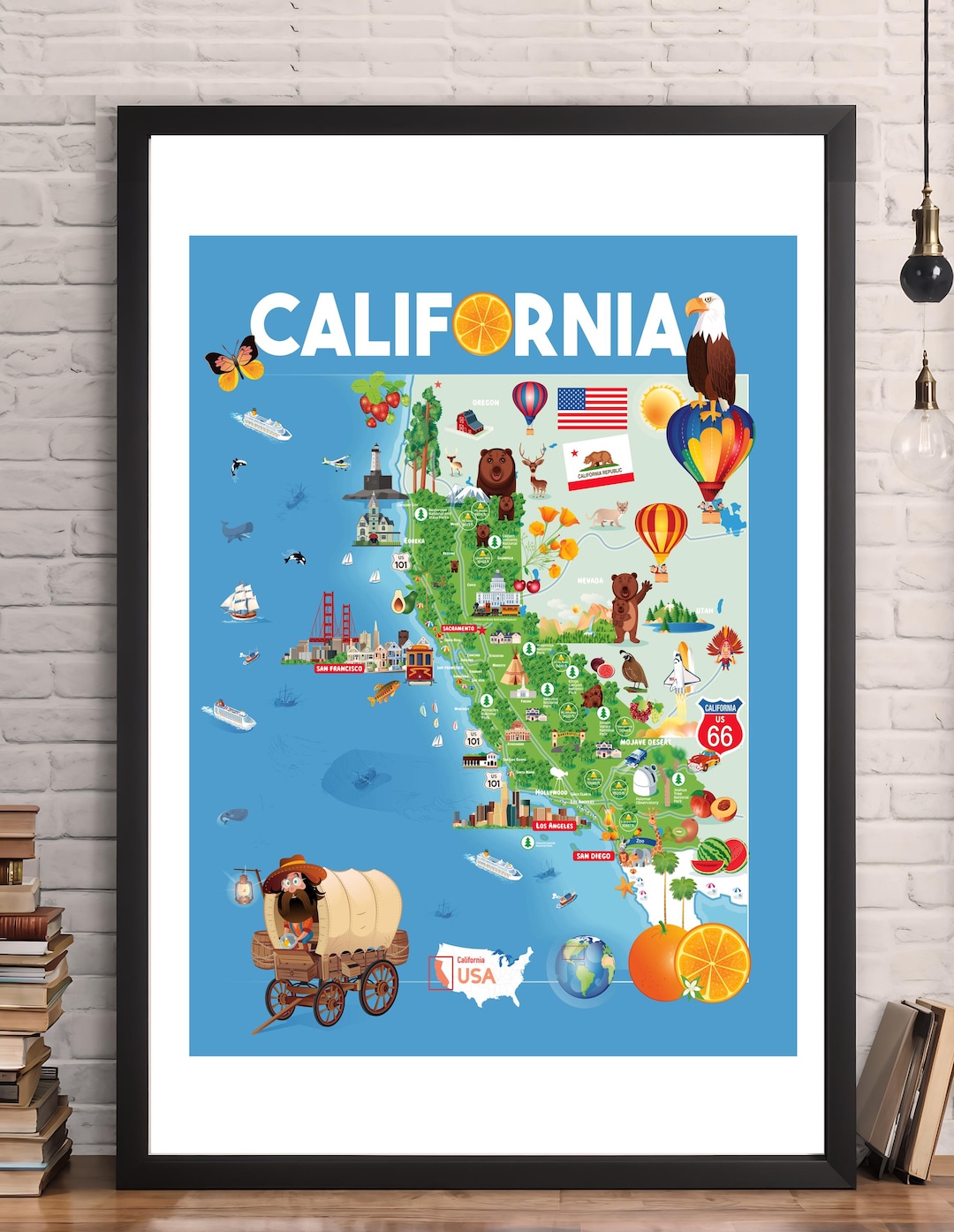 Travel Map of CALIFORNIA, Cartoon Map of CALIFORNIA, California ...