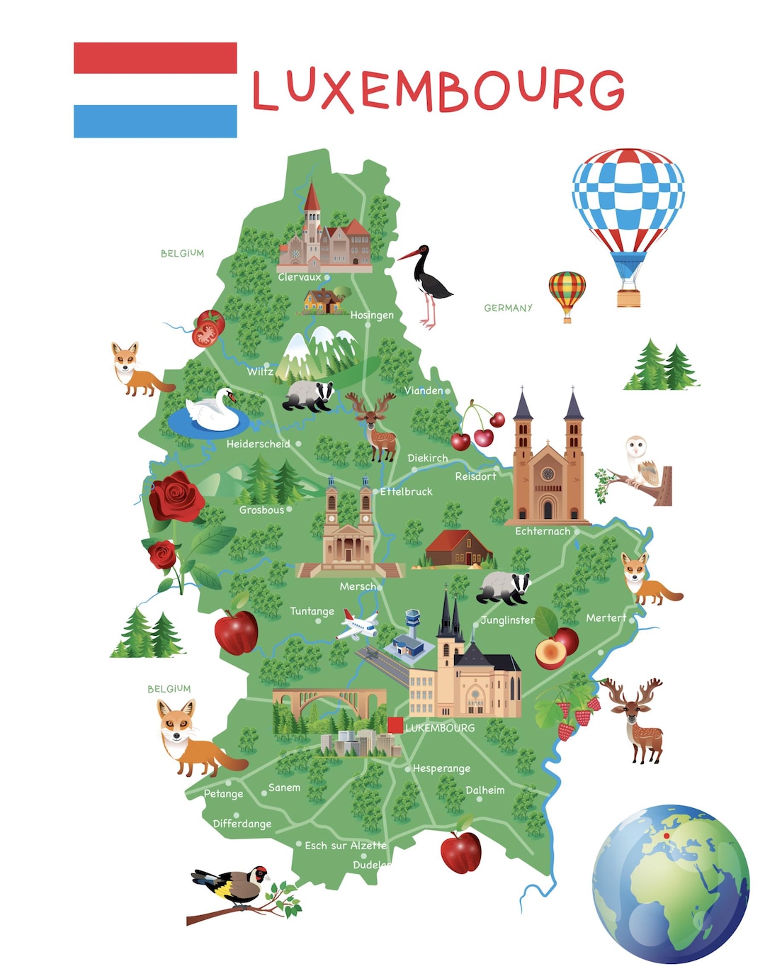 Luxembourg Map Digital Download - Etsy