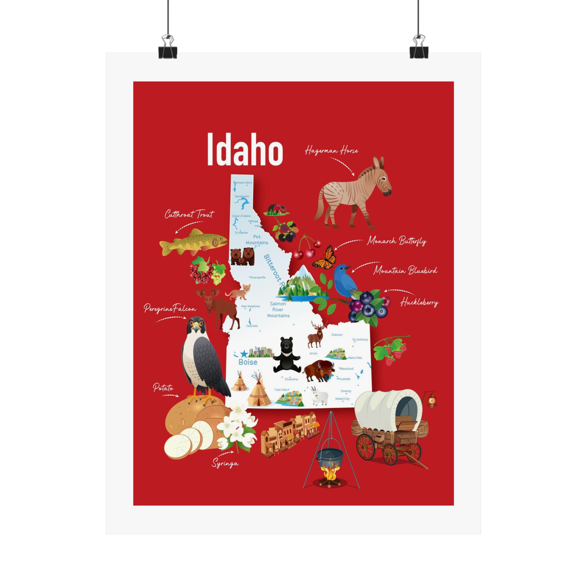 Idaho State Cartoon Map, Idaho State Travel Map, Idaho State Symbols ...