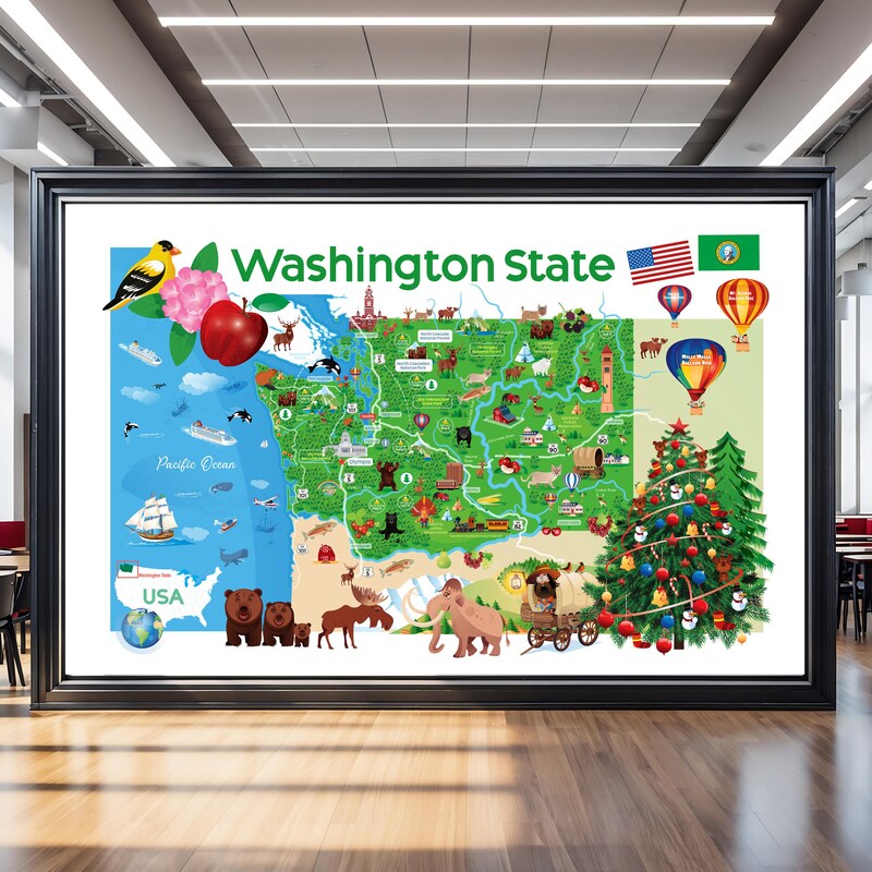 Map of Washington State - Etsy