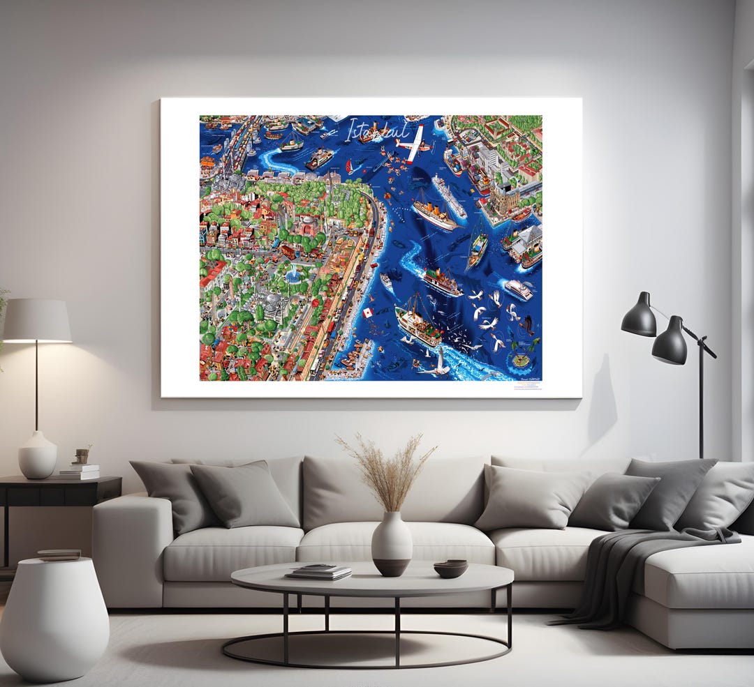 Istanbul Cartoon Map Poster: Cultural Landmarks Art (digital Download ...