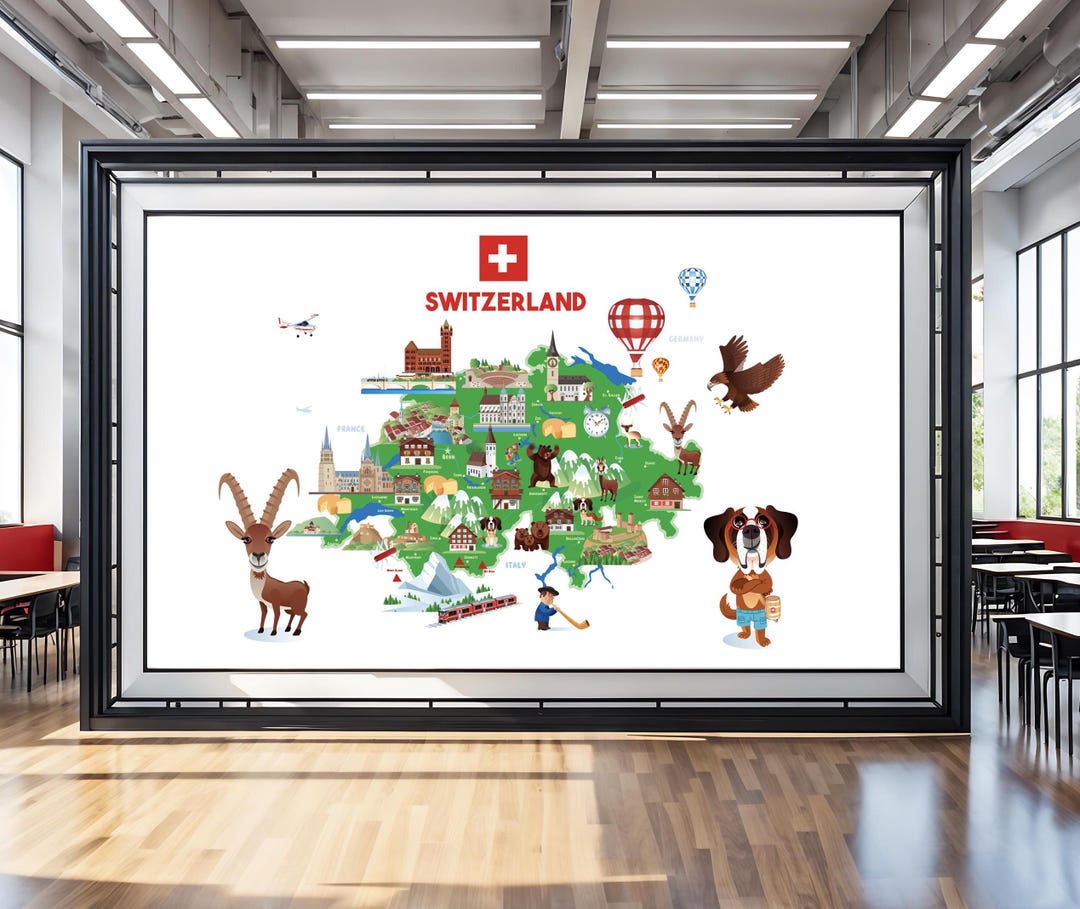 Travel Map of Switzerland, Cartoon Map of Switzerland, Map of ...