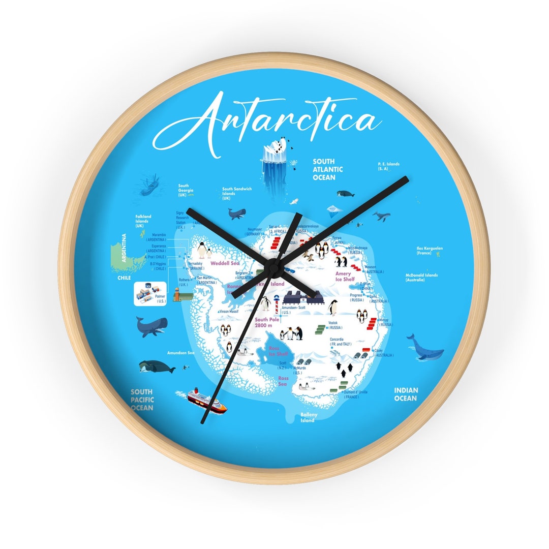 Antarctica Map Wall Clock, Antarctica Map Wall Clock Gift, - Etsy