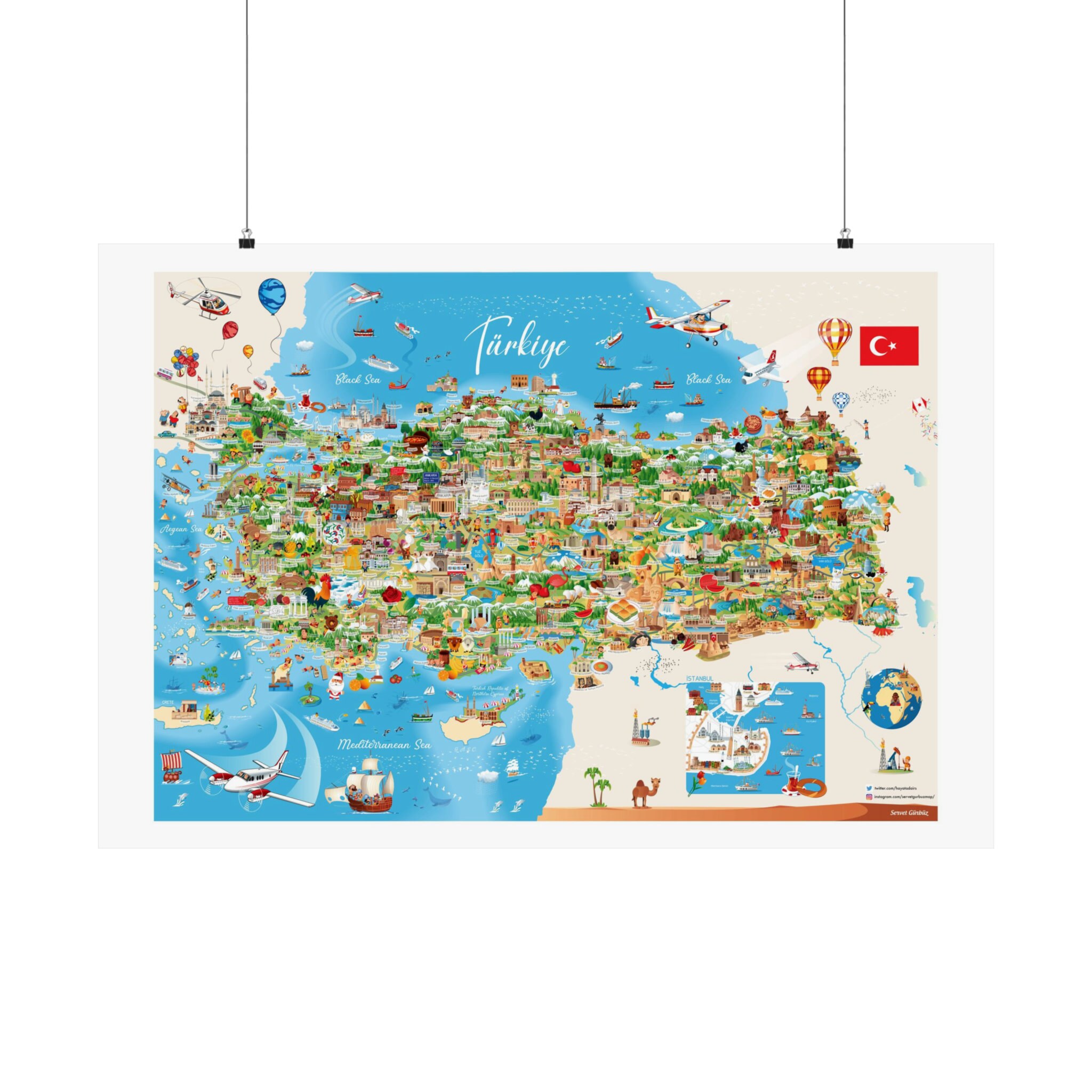 Turkey Cartoon Map Poster, Istanbul Cartoon Map Poster, Anatolia ...