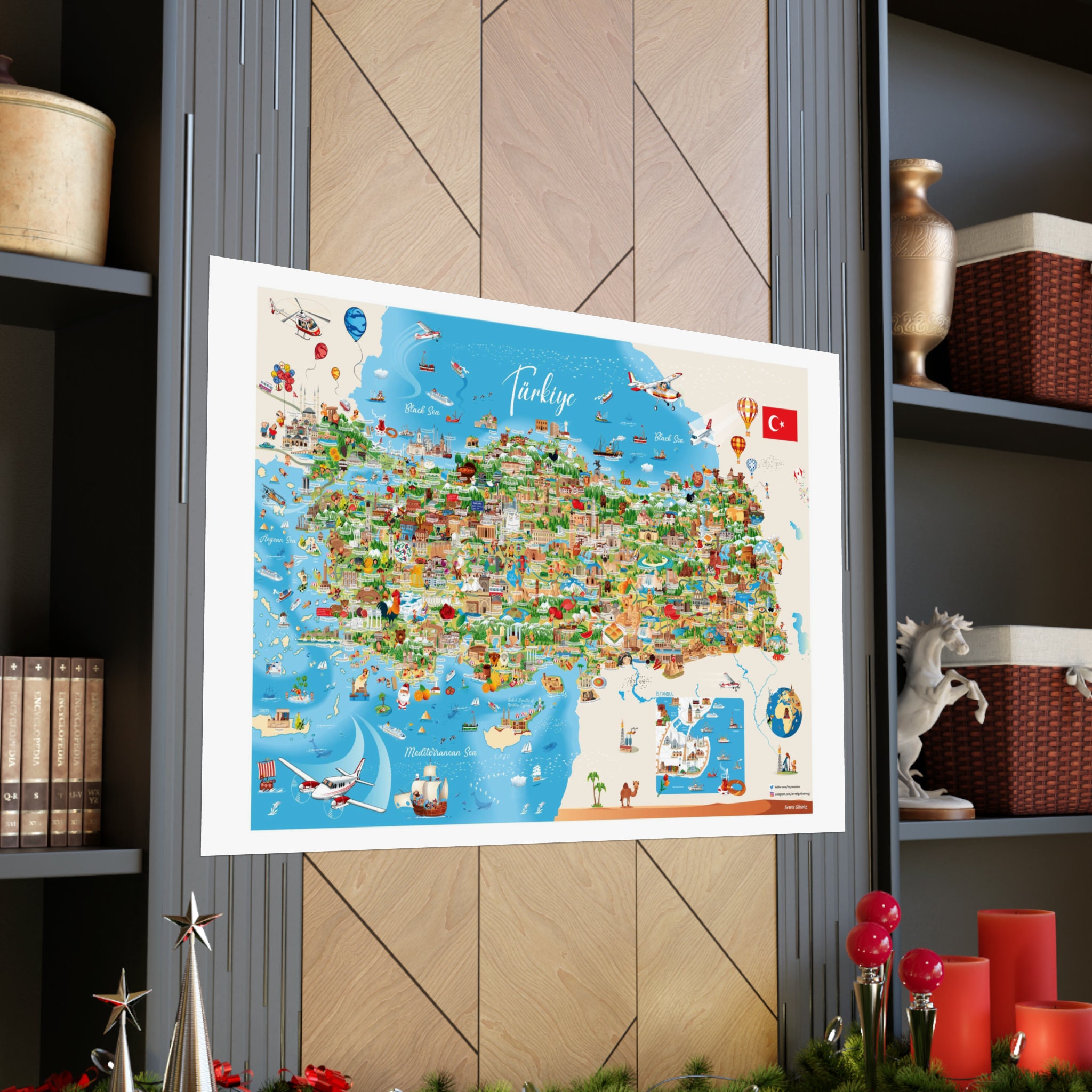 Turkey Cartoon Map Poster, Istanbul Cartoon Map Poster, Anatolia ...