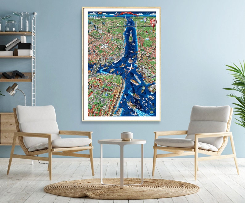 Fine Art Map of the Istanbul, Drawing & Illustration, Istanbul Map ...
