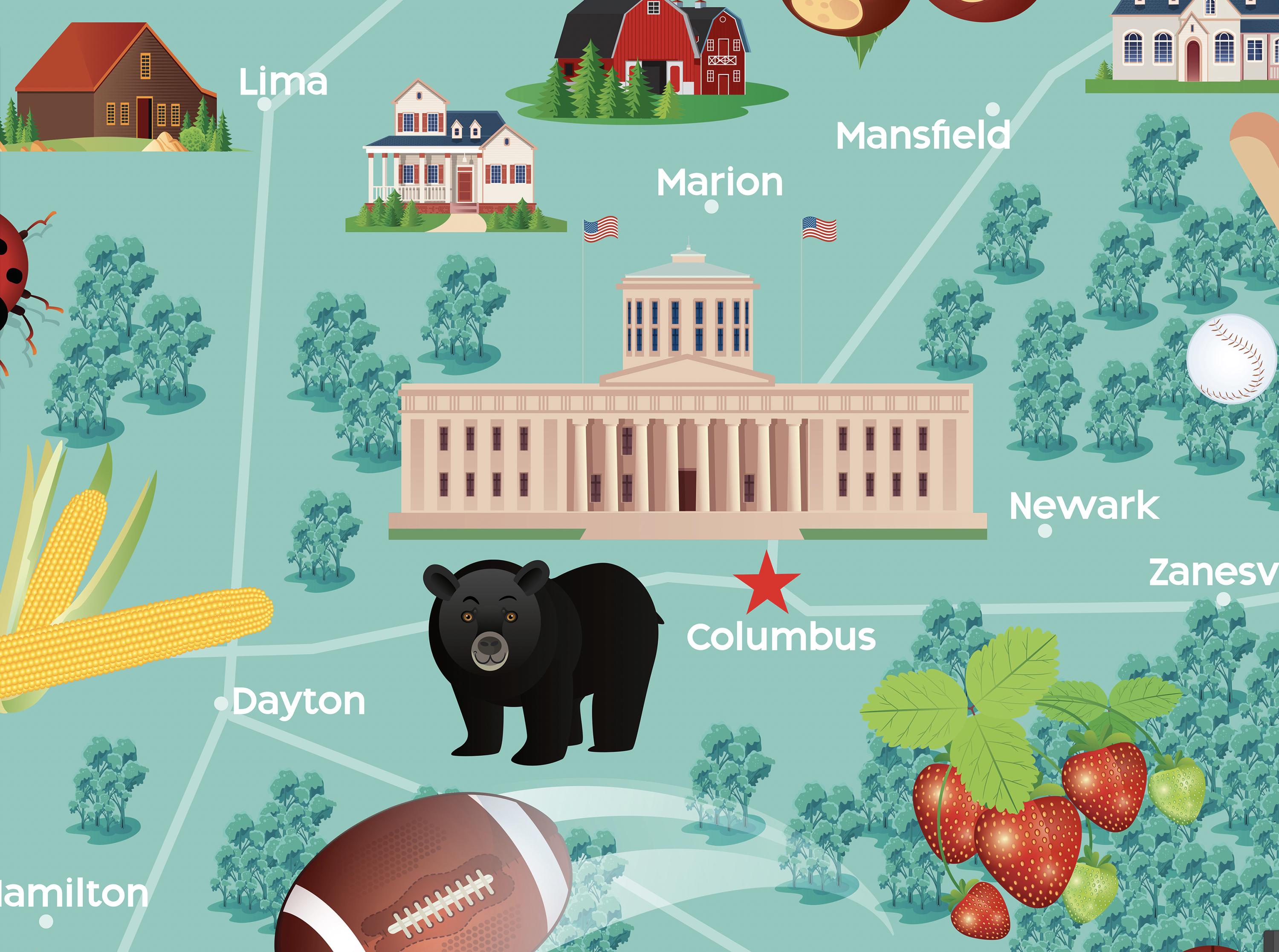 Cartoon Map of Ohio State Map Poster, Digital Download - Etsy