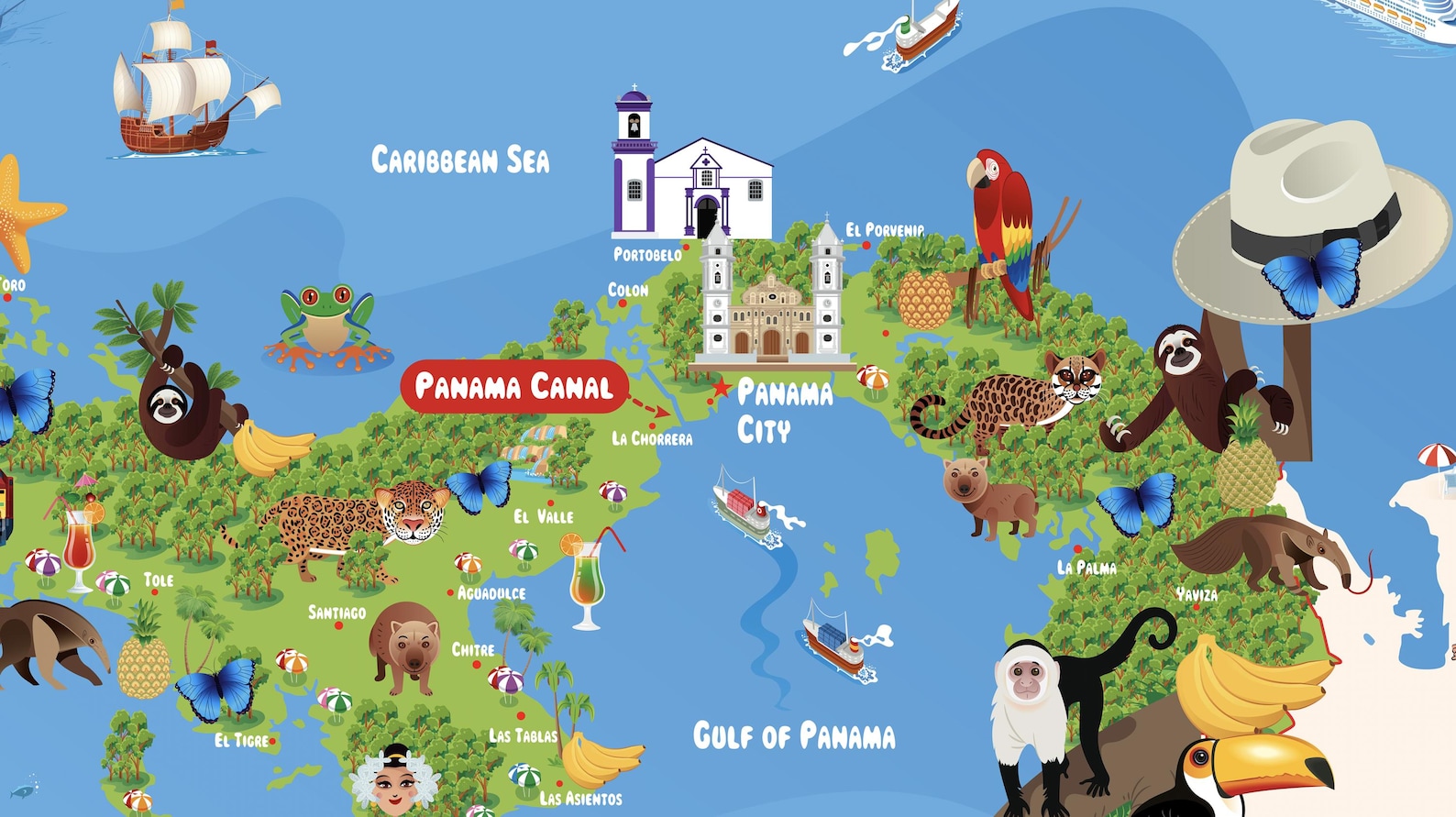 Panama Travel Map Art | Colorful Cartoon Style (digital Download) - Etsy