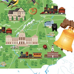 Cartoon Pennsylvania Map, Travel Art Print (digital Download) - Etsy