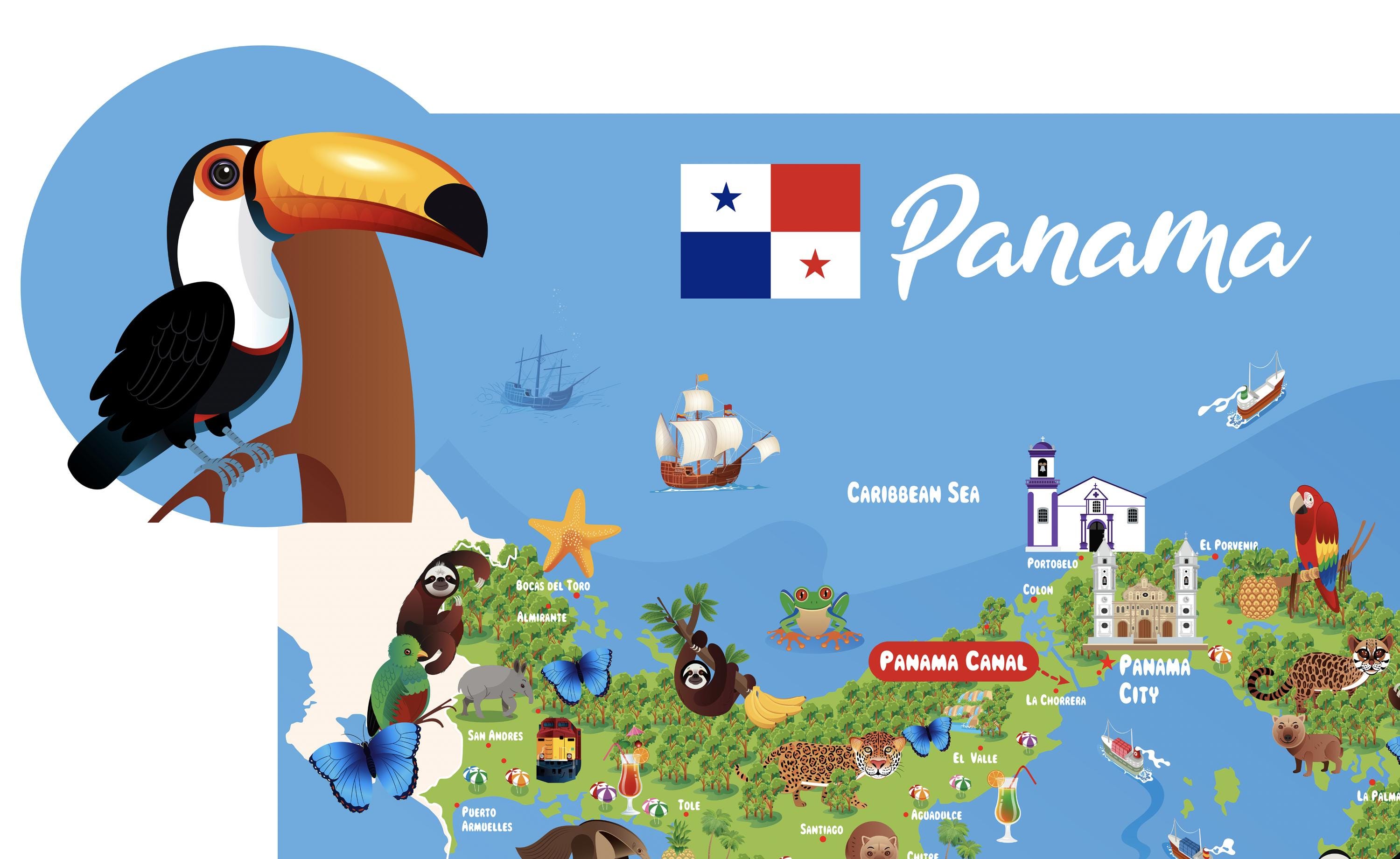 Panama Travel Map Art | Colorful Cartoon Style (digital Download) - Etsy