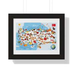 Turkey Cartoon Map Framed Poster, Istanbul Cartoon Map Poster, Anatolia ...