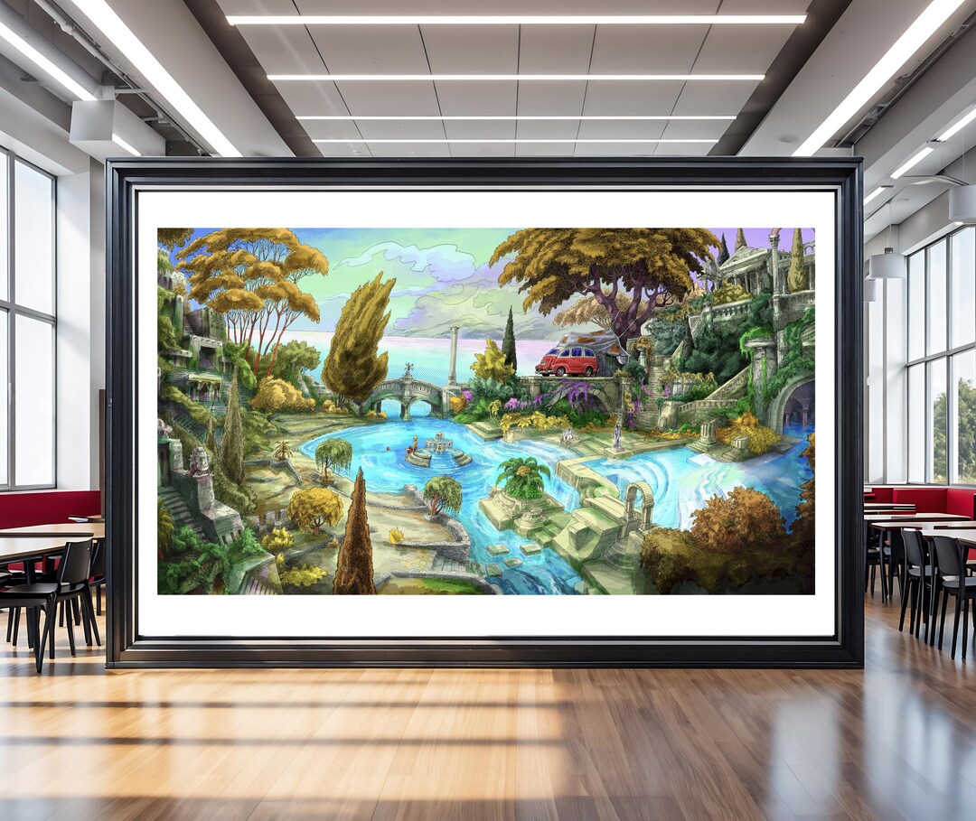 Ancient Mediterranean Ruins Garden Print – Fantasy Classical Landscape ...