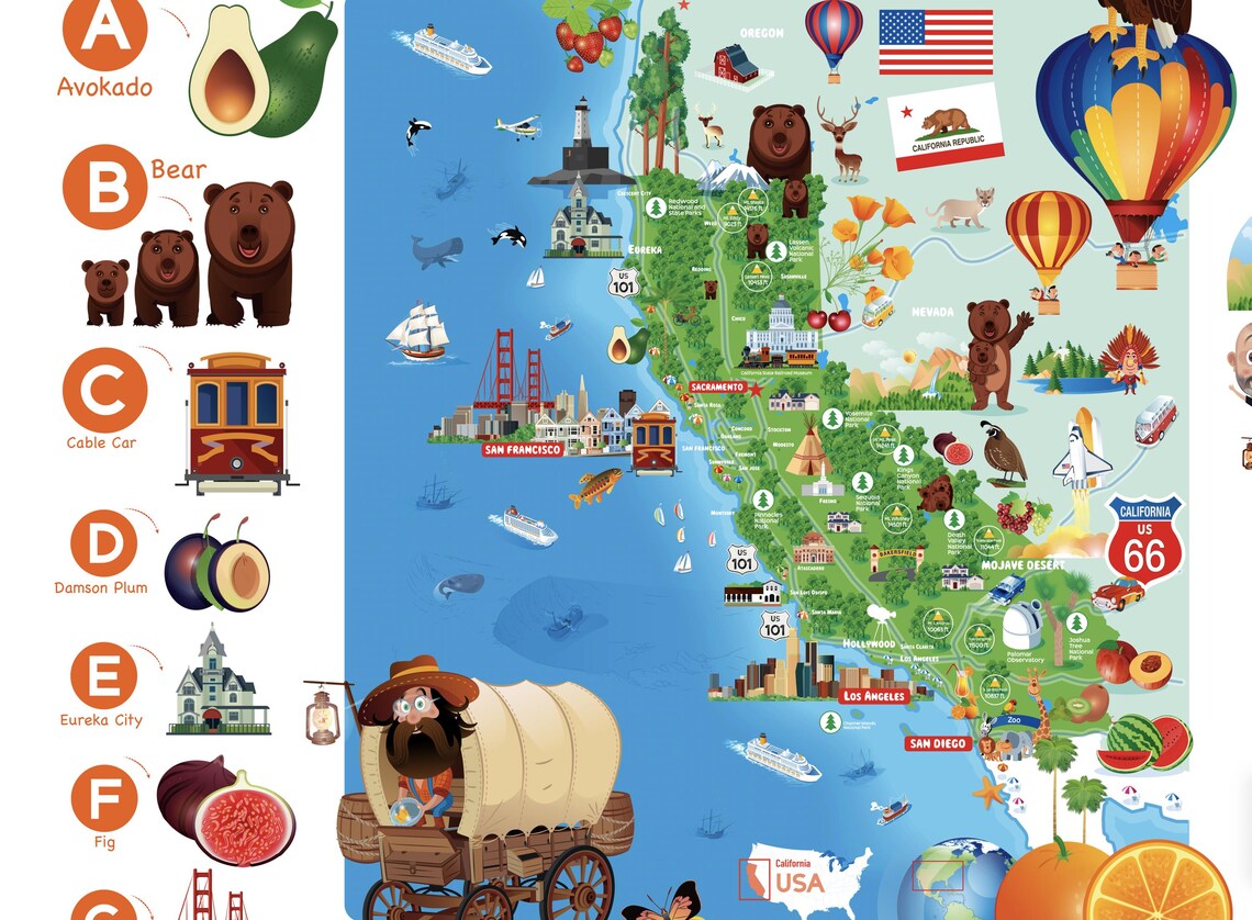 Travel Map of CALIFORNIA, Cartoon Map of CALIFORNIA, California ...