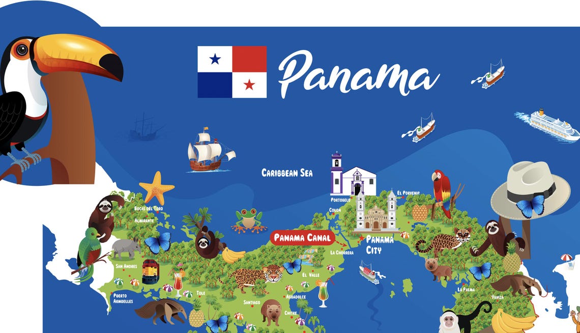 Panama Travel Map Art | Colorful Cartoon Style (digital Download) - Etsy