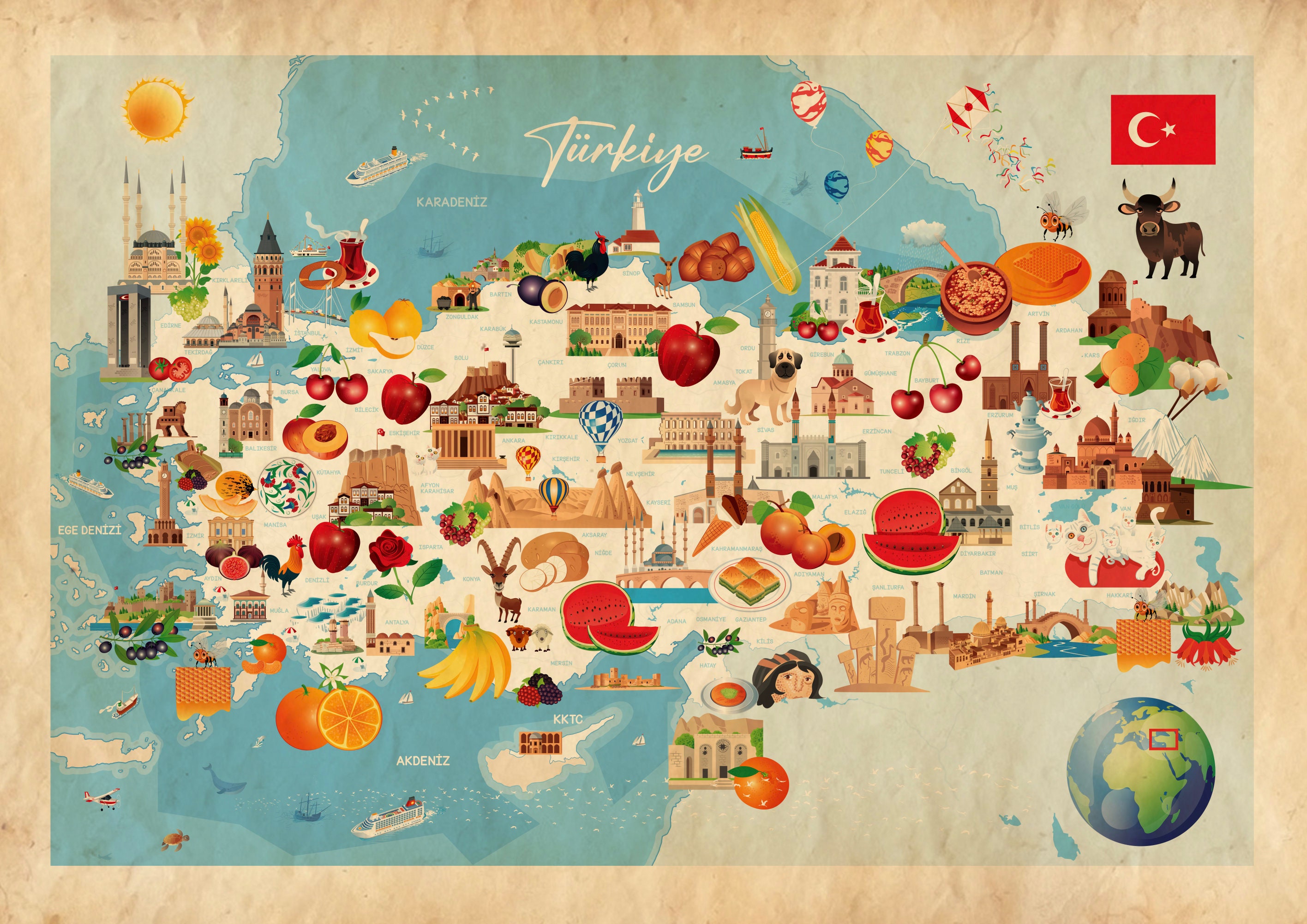 Turkey Culture Map Poster, Turkey Cartoon Map Poster. - Etsy