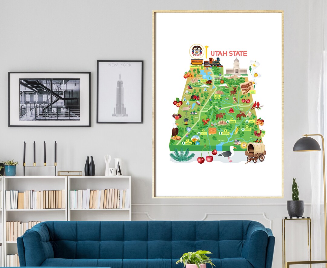 Cartoon Map of UTAH STATE - Etsy