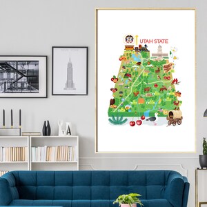 Cartoon Map of UTAH STATE - Etsy