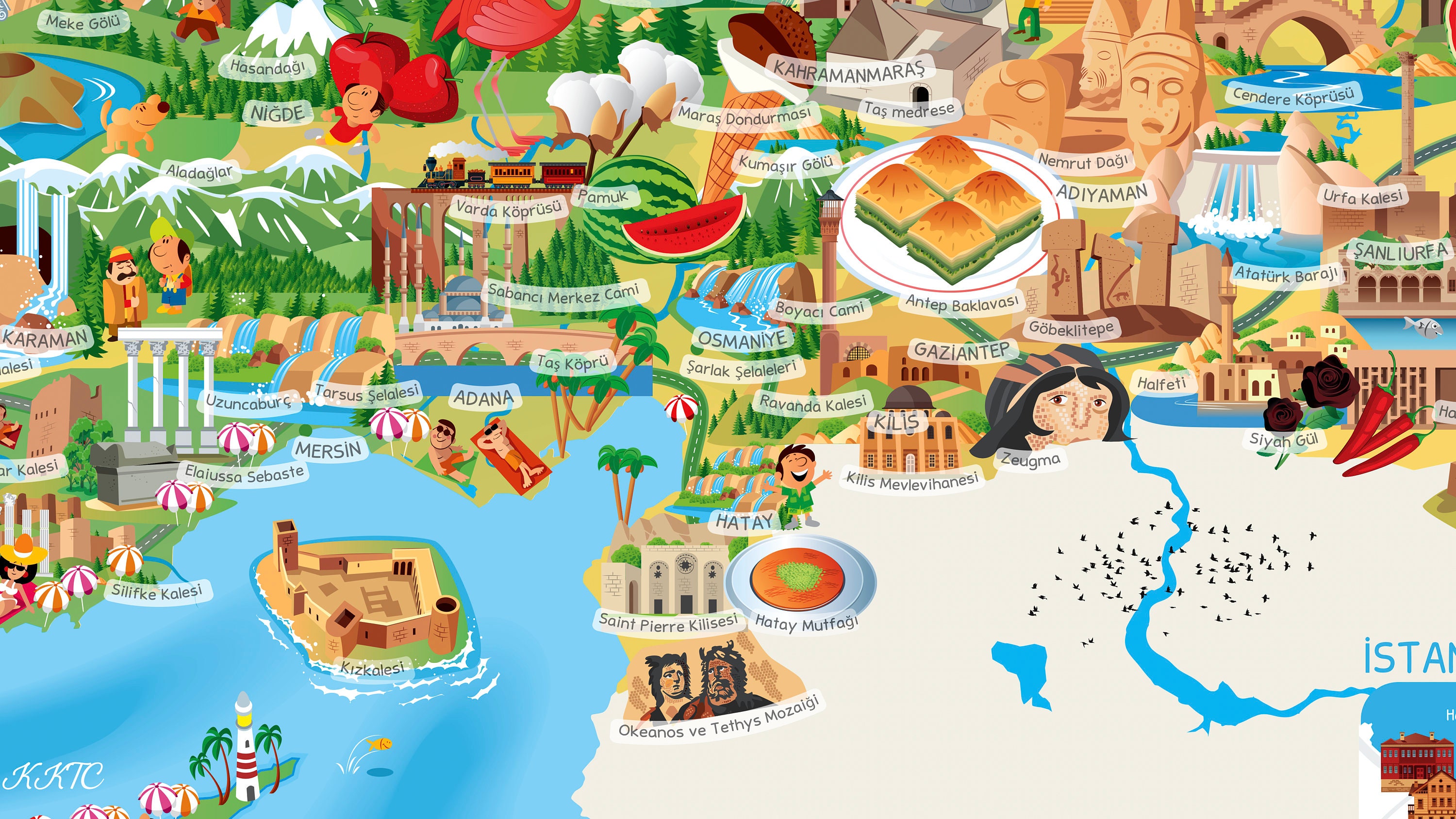 Turkey Cartoon Map Poster, Istanbul Cartoon Map Poster, Anatolia ...